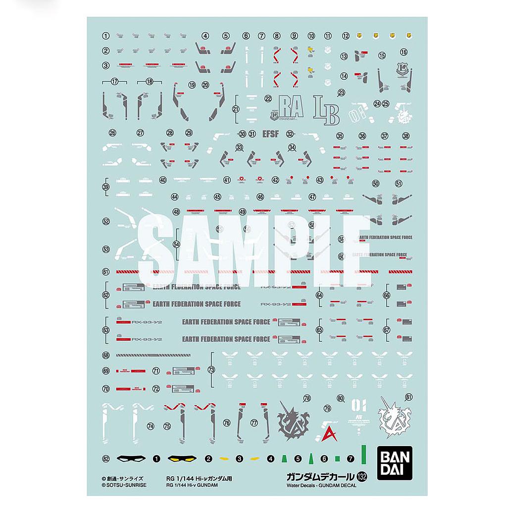 DECALS GUNDAM 132 RG 1/144 HI GUNDAM BANDAI HOBBY | GEEKZ